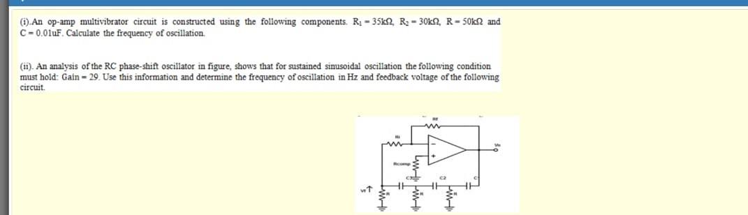 (1). An op-amp multivibrator circuit is constructed | Chegg.com