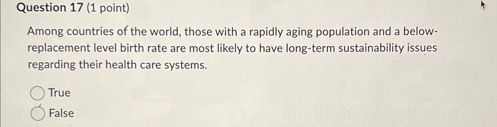 Solved Question 17 (1 ﻿point)Among countries of the world, | Chegg.com