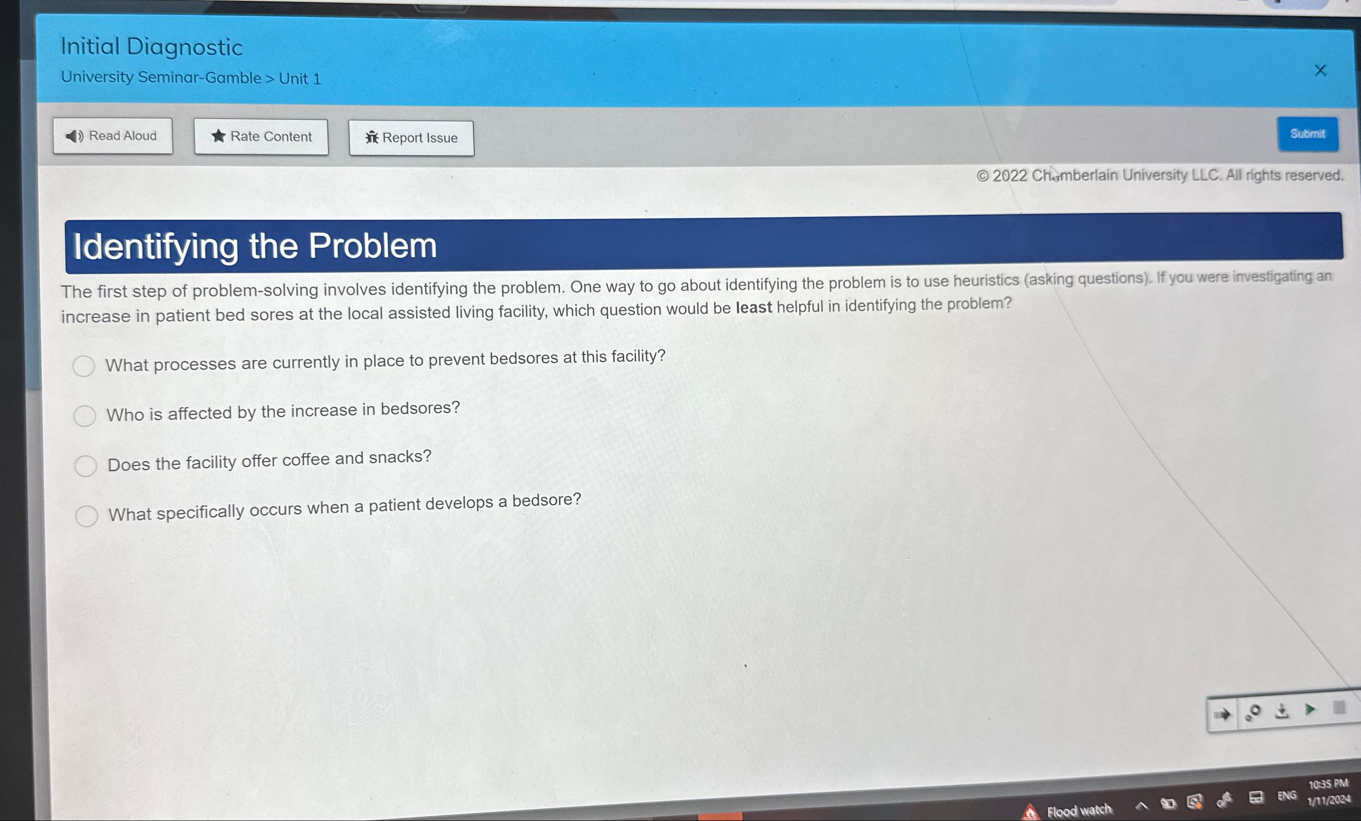 Solved Initial DiagnosticUniversity Seminar-Gamble > ﻿Unit | Chegg.com