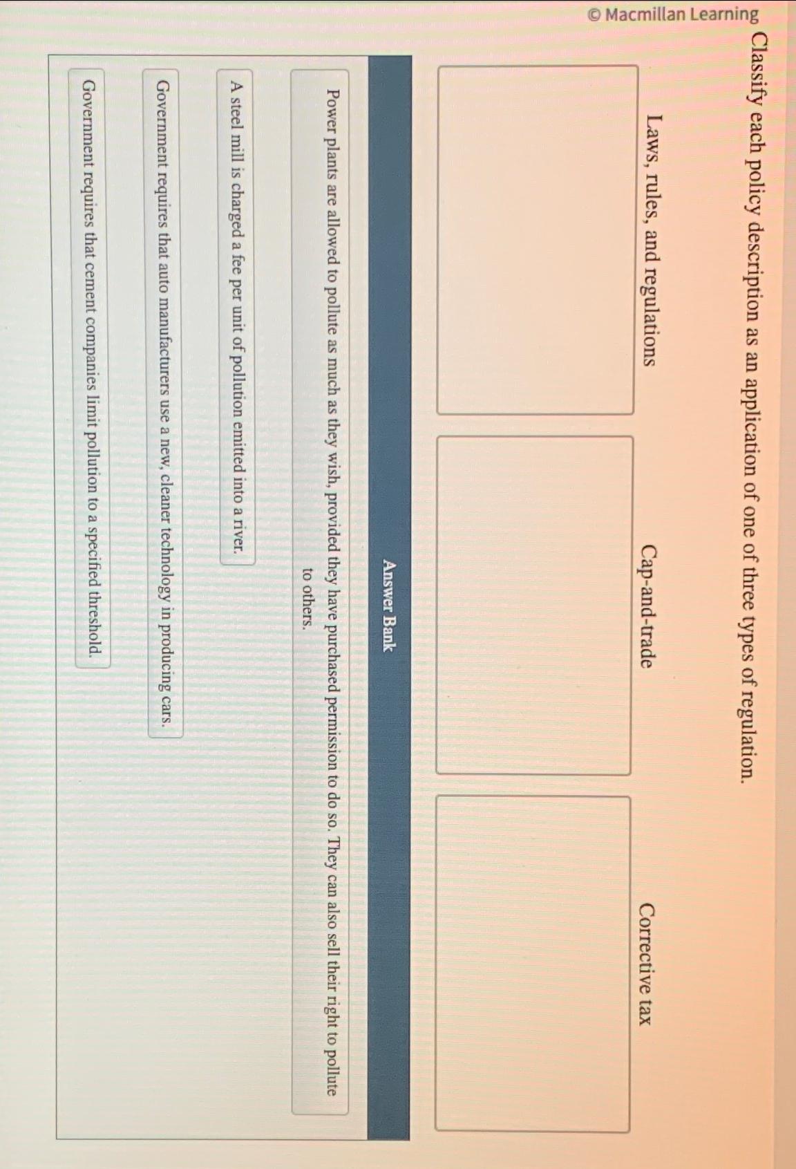 Solved Classify each policy description as an application of | Chegg.com