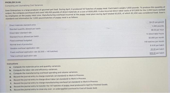 Solved PROBLEM 24.4A Computing and Joumaluing Cost Variances | Chegg.com