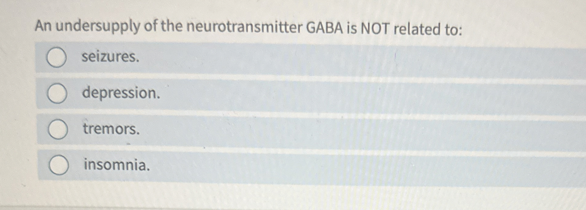 Solved An undersupply of the neurotransmitter GABA is NOT | Chegg.com