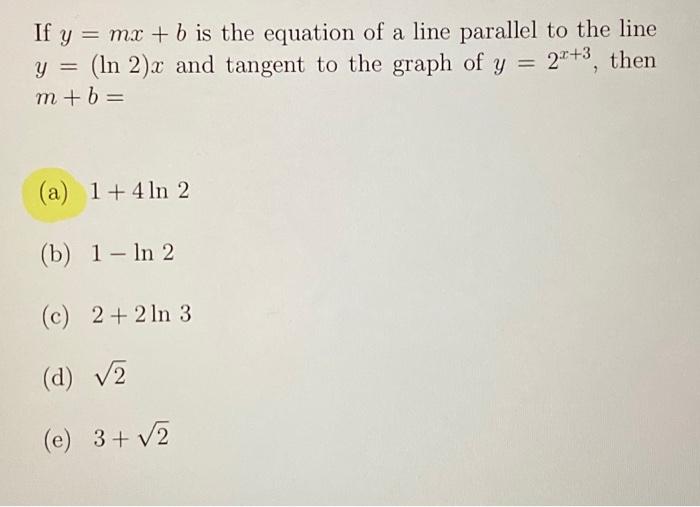 Solved a If y = mx + b is the equation of a line parallel to | Chegg.com