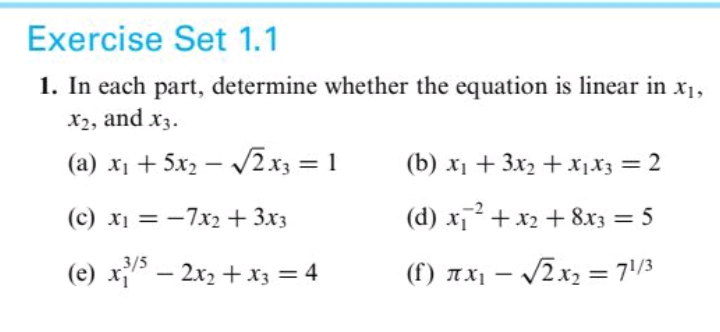 Solved Exercise Set 1.1In each part, determine whether the | Chegg.com