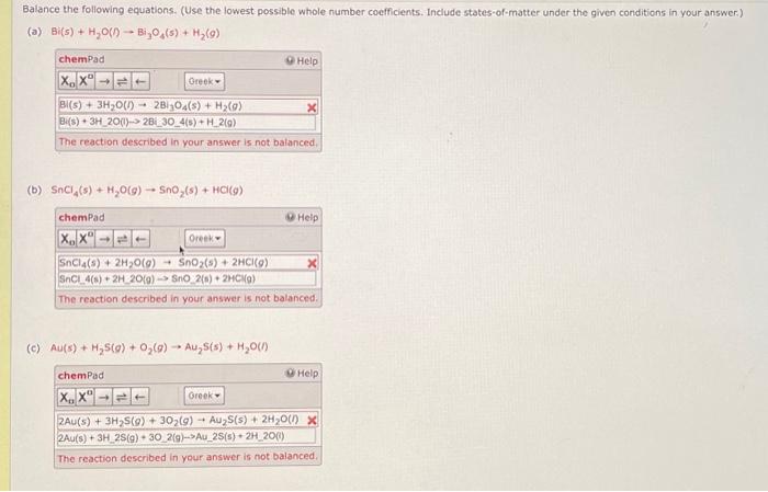 Solved Balance the following equations. (Use the lowest | Chegg.com