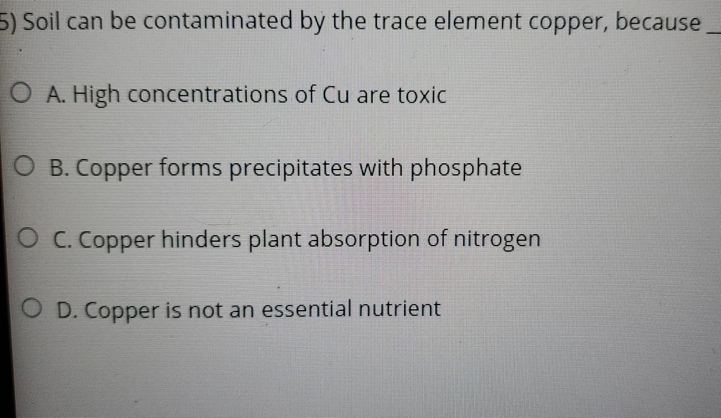 Solved 5) Soil can be contaminated by the trace element | Chegg.com
