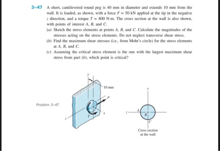 Solved -47 A short, cantilevered round peg is 40 mm in | Chegg.com