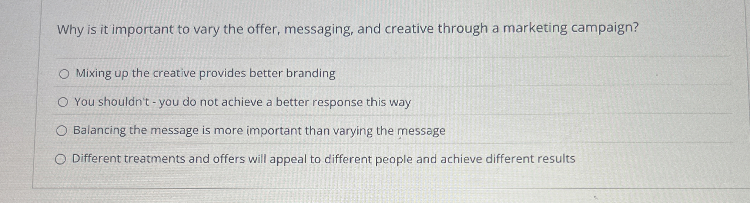 Solved Why is it important to vary the offer, messaging, and | Chegg.com