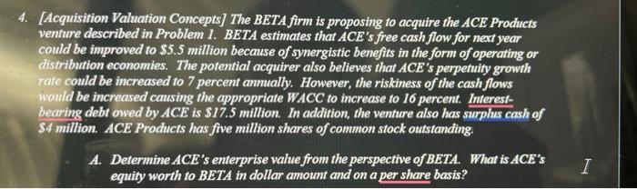 Solved 4. [Acquisition Valuation Concepts] The BETA firm is | Chegg.com