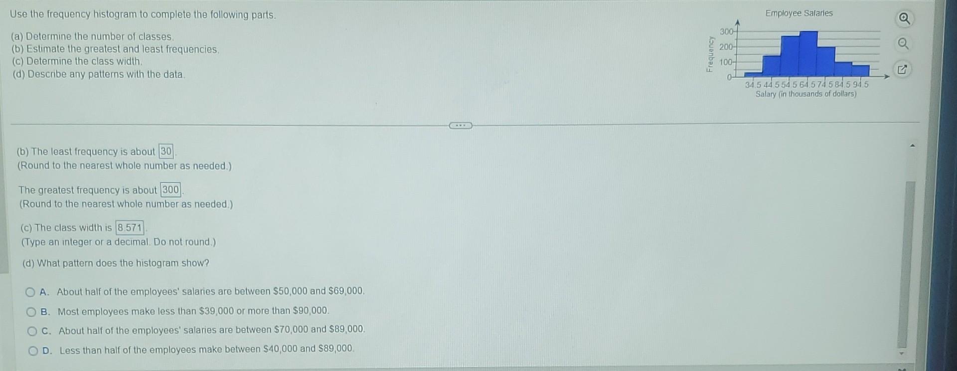 Solved Use the frequency histogram to complete the following | Chegg.com