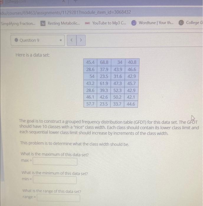 Solved Here is a data set: The goal is to construct a | Chegg.com
