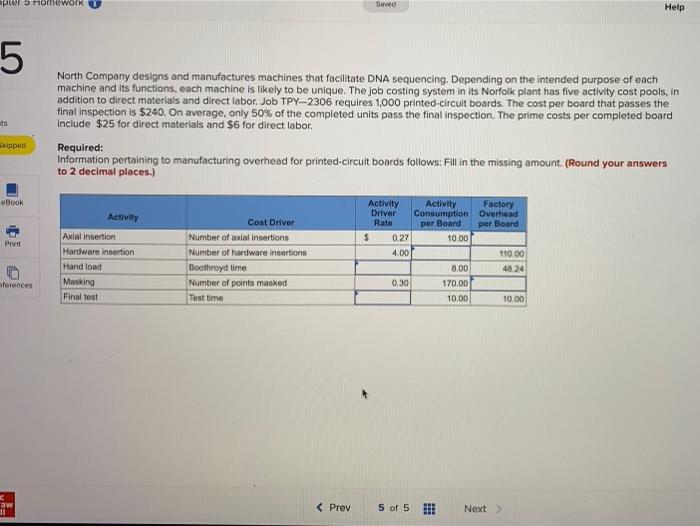 Solved apter 5 homework Seved Help Help 5 ats North Company | Chegg.com