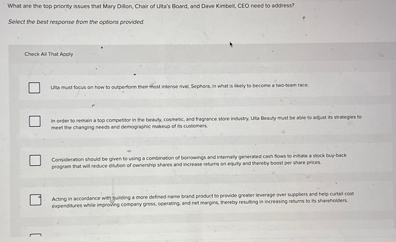 What are the top priority issues that Mary Dillon, | Chegg.com