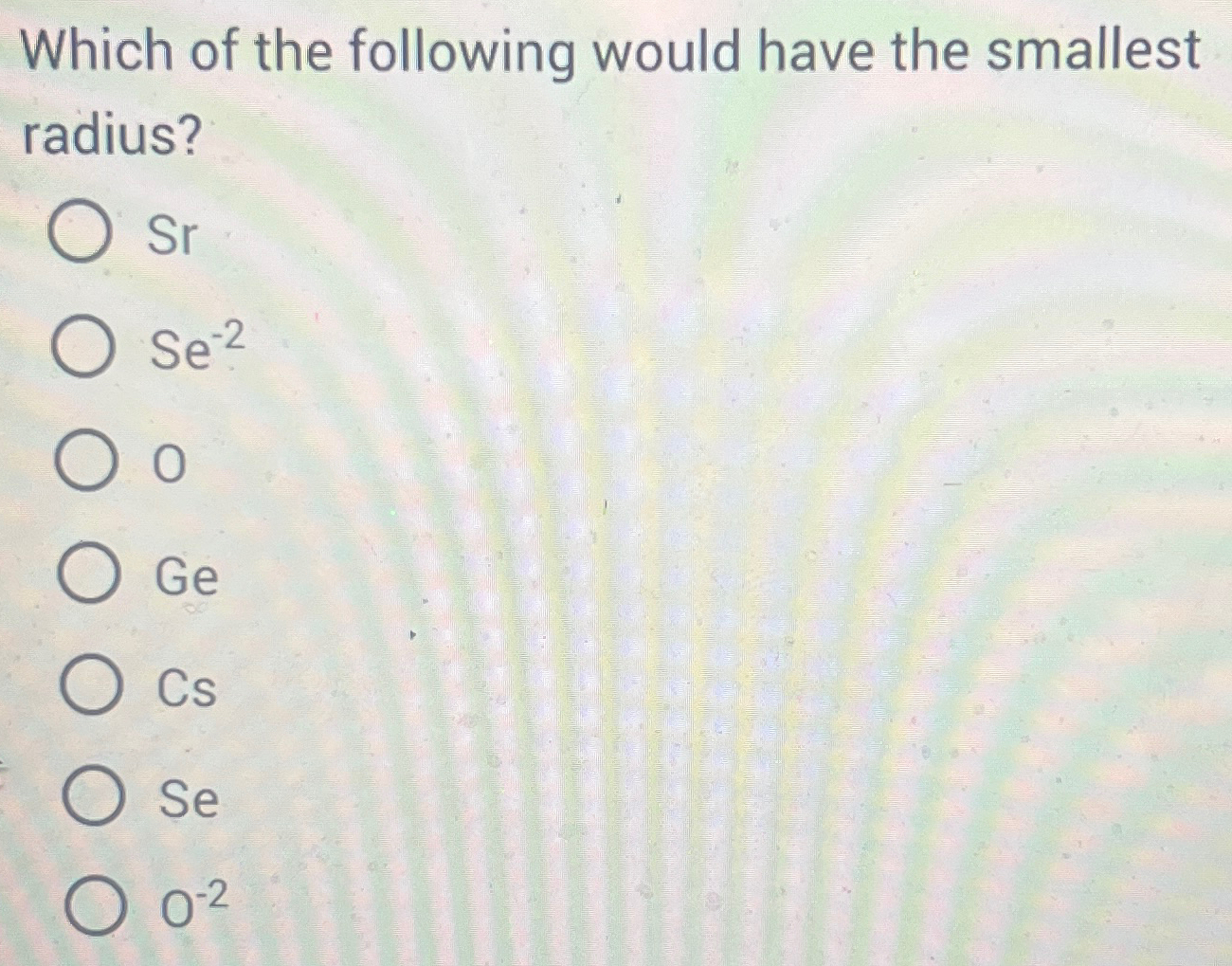 Solved Which of the following would have the smallest | Chegg.com