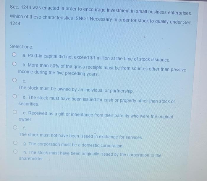 Solved Sec. 1244 was enacted in order to encourage | Chegg.com Solved Sec. 1244 was enacted in order to encourage | Chegg.com