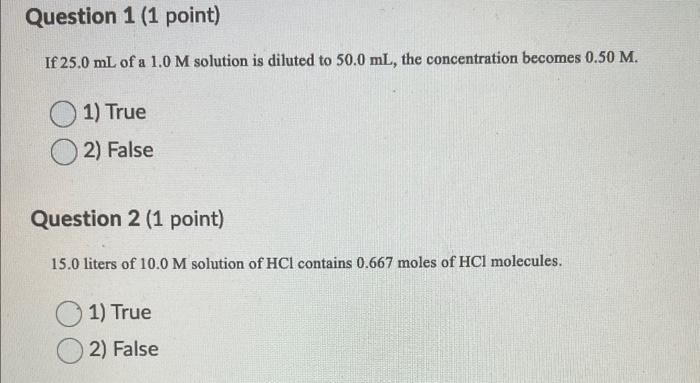 Solved If 25.0 mL of a 1.0M solution is diluted to 50.0 mL, | Chegg.com
