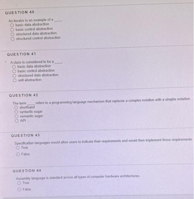 Solved QUESTION 40 An iterator is an example of a O basic | Chegg.com
