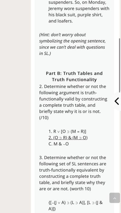 Solved Part A Arguments And Symbolization 1 Symbolize The