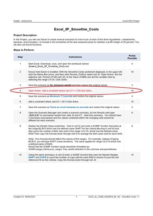 Grader Instructions Step Project Description: In this | Chegg.com