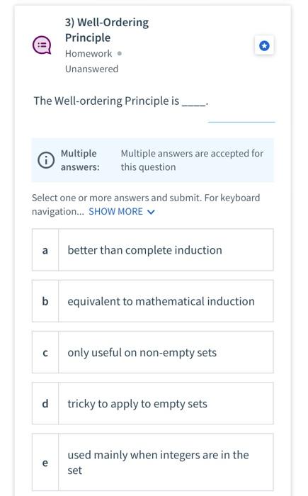 Solved 3) Well-Ordering Principle Homework Unanswered The | Chegg.com