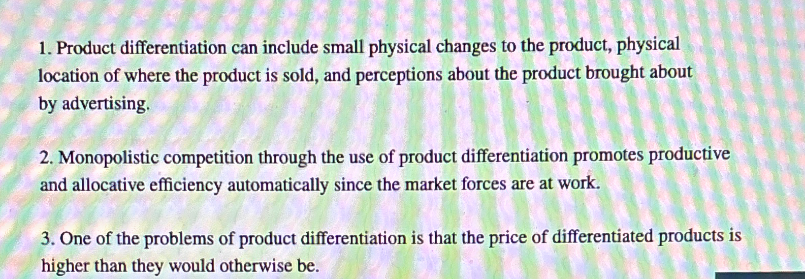 Solved Product differentiation can include small physical | Chegg.com