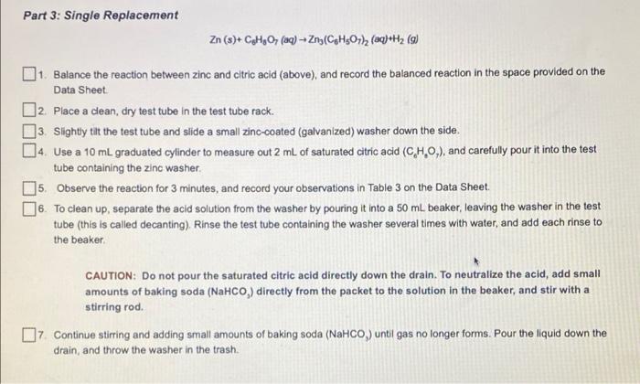 Solved Data Sheet Write the Balanced Reactions for Each Part | Chegg.com