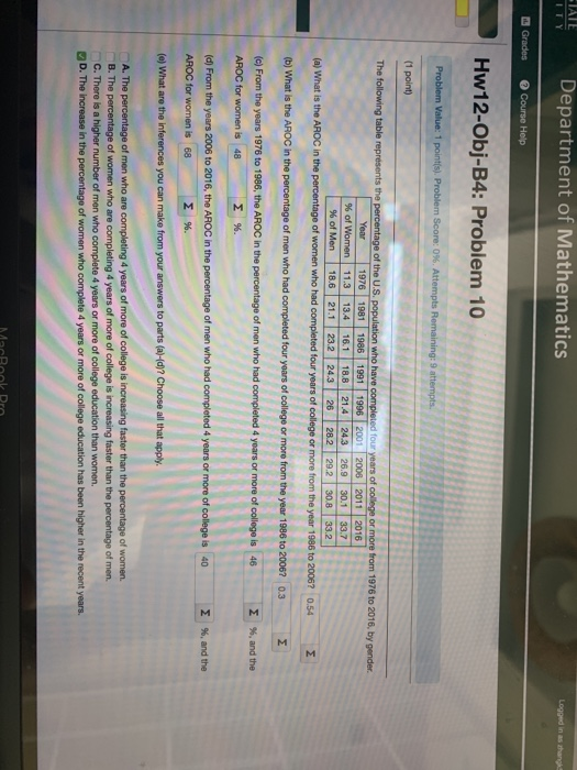 Solved SIATE TTY Department of Mathematics Logged in as | Chegg.com