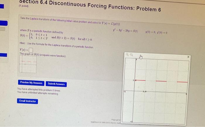 Solved Section 6.4 Discontinuous Forcing Functions: Problem | Chegg.com