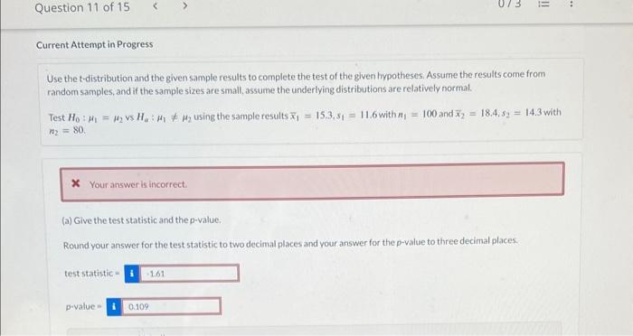 Solved Use the t-distribution and the given sample results | Chegg.com