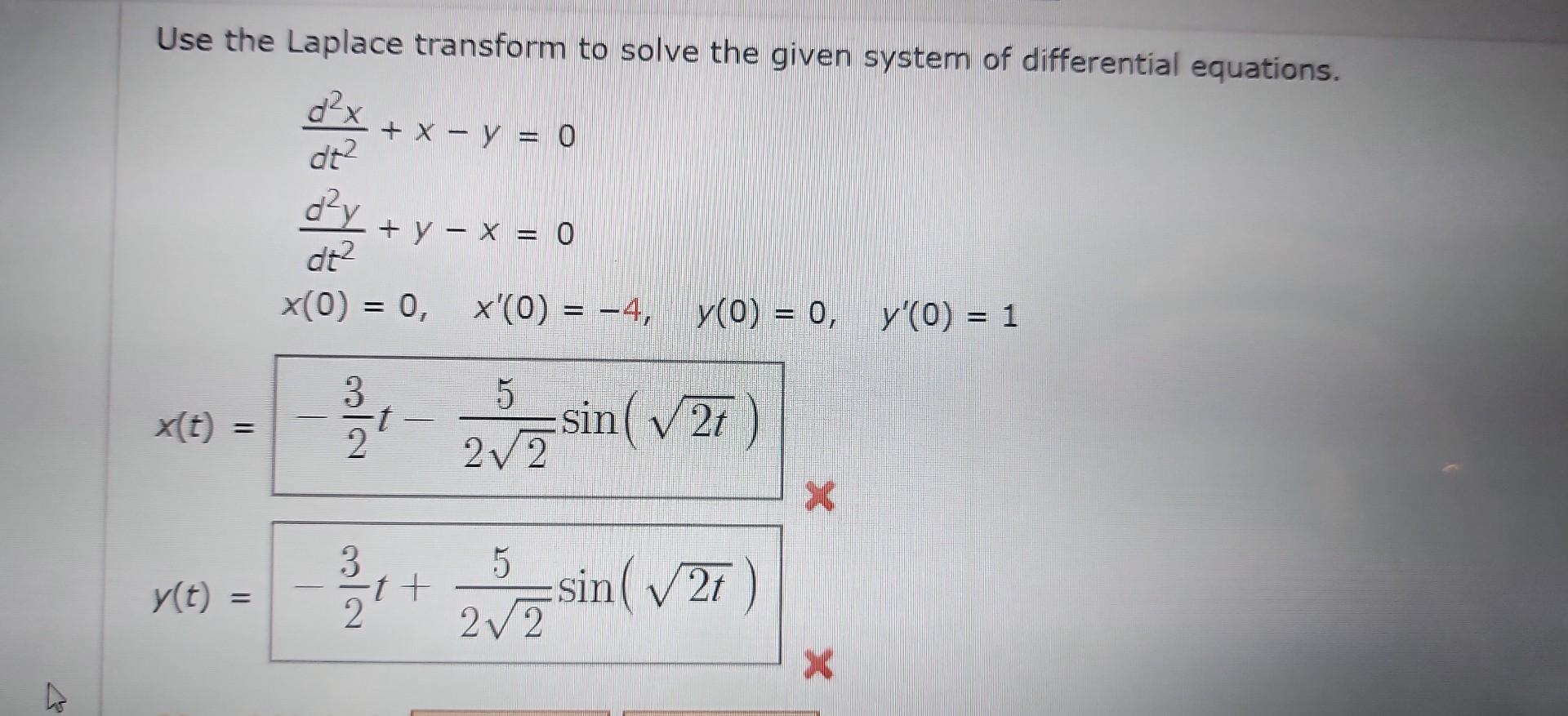 Solved Use the Laplace transform to solve the given system | Chegg.com
