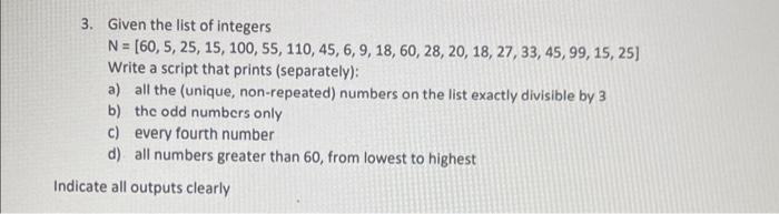 Solved 3. Given the list of integers | Chegg.com