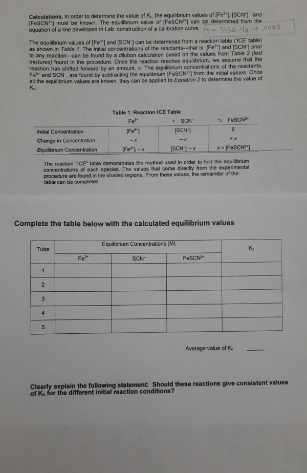 Solved Determination of Kc for a Complex lon Formation | Chegg.com
