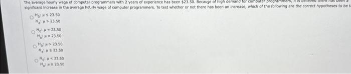 Solved The averege hourly wage of computer programmers with | Chegg.com