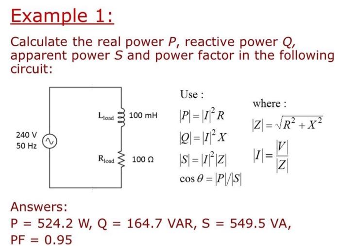 Solved Example 1 Calculate The Real Power P Reactive Power Chegg
