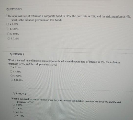Solved QUESTION 1 If the nominal rate of return on a | Chegg.com