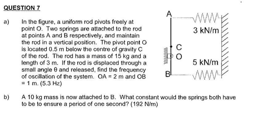 Solved a) In the figure, a uniform rod pivots freely at | Chegg.com
