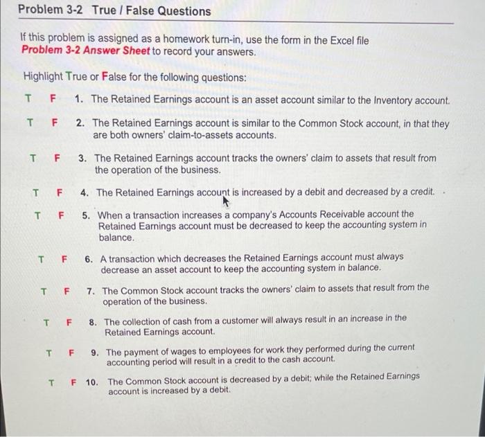 Solved Problem 3-2 True False Questions UL If this problem | Chegg.com
