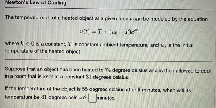 Solved The temperature, u, of a heated object at a given | Chegg.com