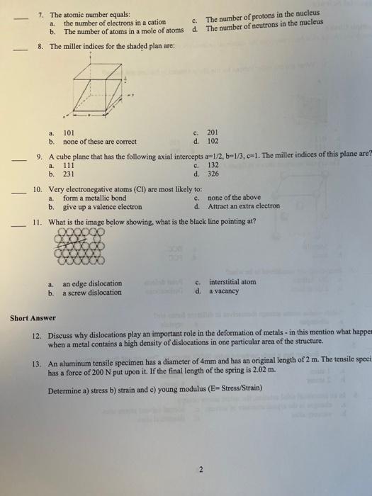 Solved 7. The atomic number equals: a. the number of | Chegg.com