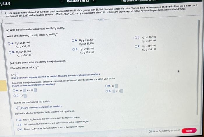 Solved coredin card company claims that the mean credt card | Chegg.com