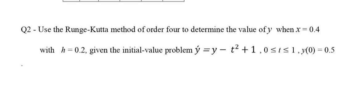Solved Q2 - Use the Runge-Kutta method of order four to | Chegg.com