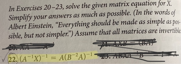 Solved In Exercises 20-23, solve the given matrix equation | Chegg.com