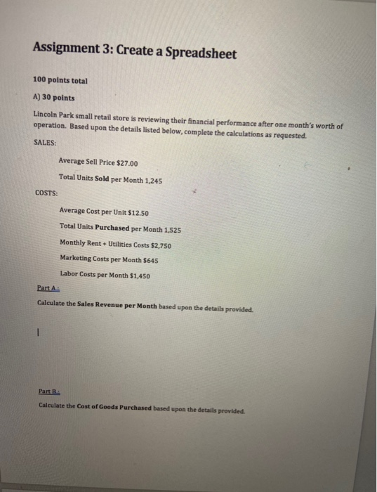 Solved Assignment 3: Create a Spreadsheet 100 points total | Chegg.com