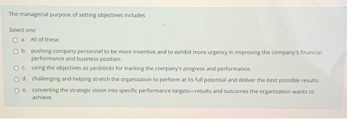 Solved The managerial purpose of setting objectives includes | Chegg.com