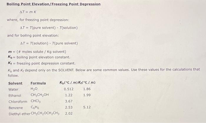 Solved Boiling Point Elevation/Freezing Point Depression | Chegg.com