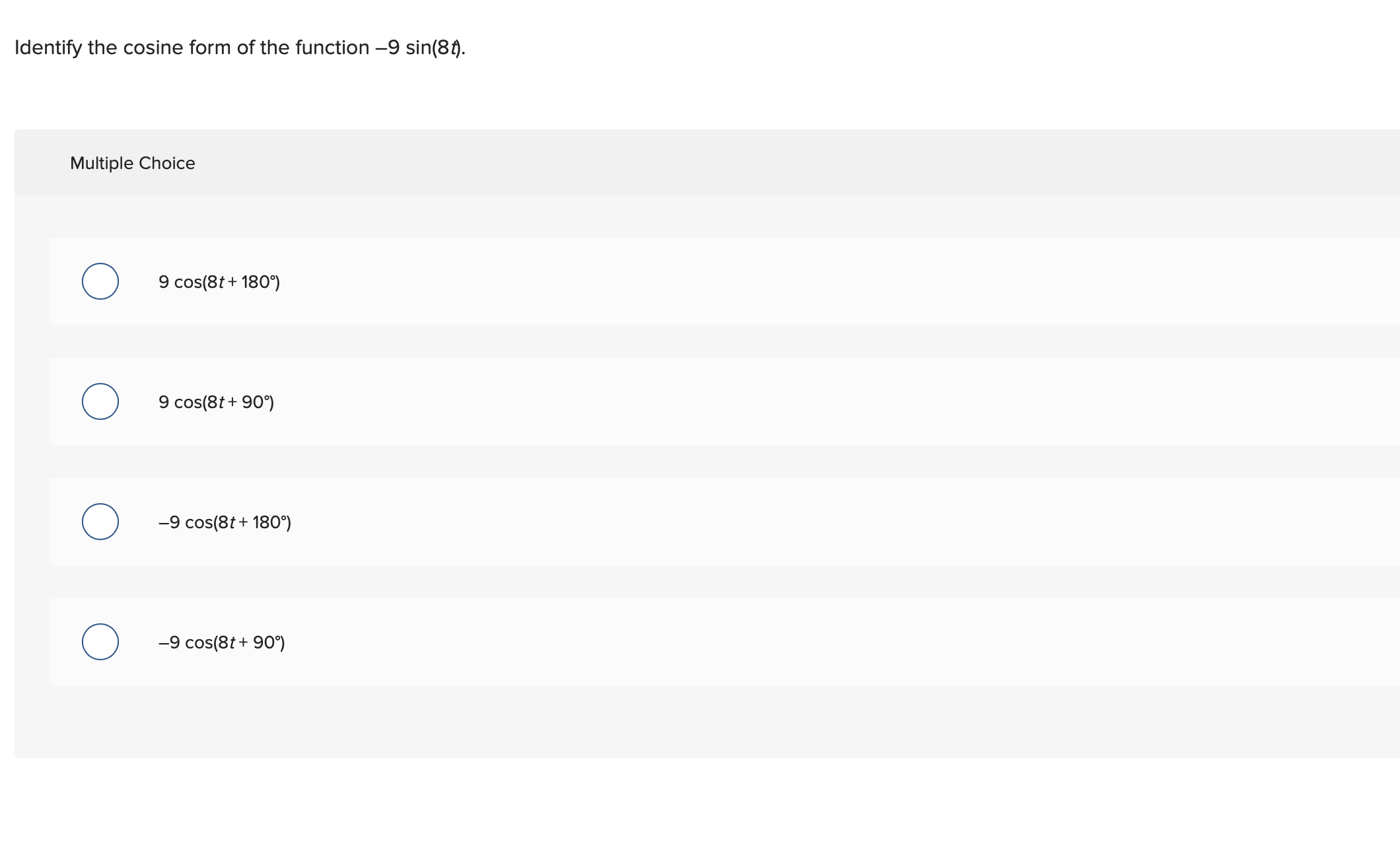 Solved Identify the cosine form of ﻿the function | Chegg.com