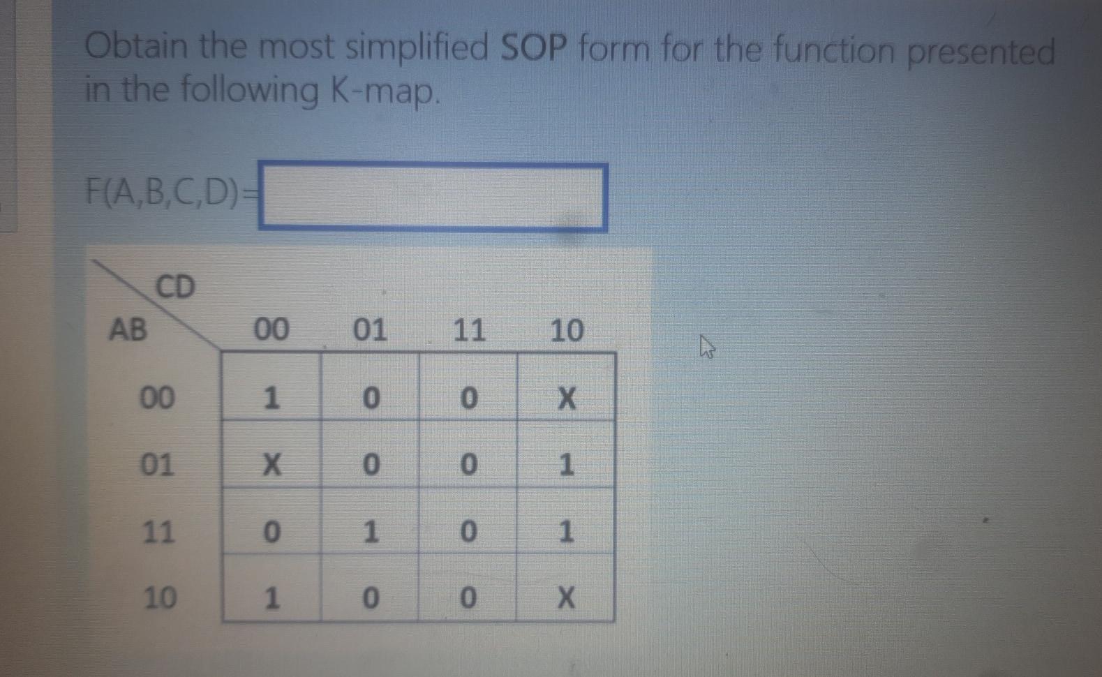 Solved Obtain the most simplified SOP form for the function | Chegg.com