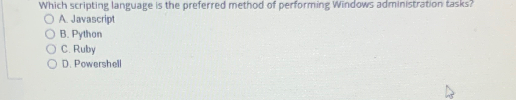 Solved Which scripting language is the preferred method of | Chegg.com