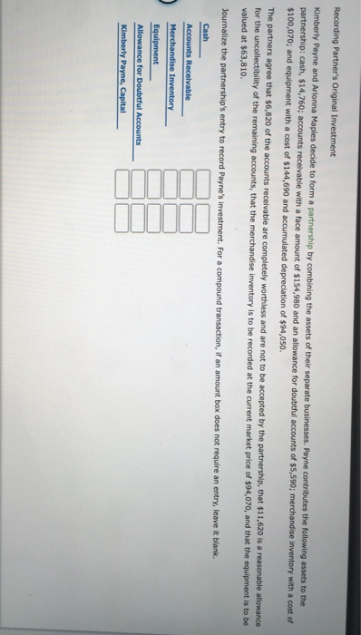 Solved Recording Partner's Original Investment Kimberly | Chegg.com