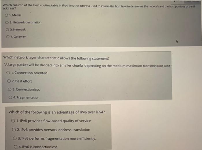 Solved Which column of the host routing table in IPve lists | Chegg.com